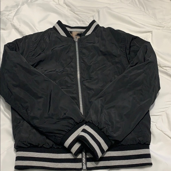 Justice | Jackets & Coats | Reversible Bomber Jacket Black And Leopard ...